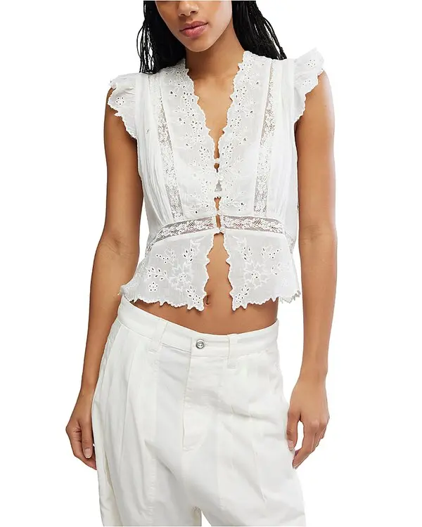 Free People Day Dreamer Eyelet Trim Top - Ivory