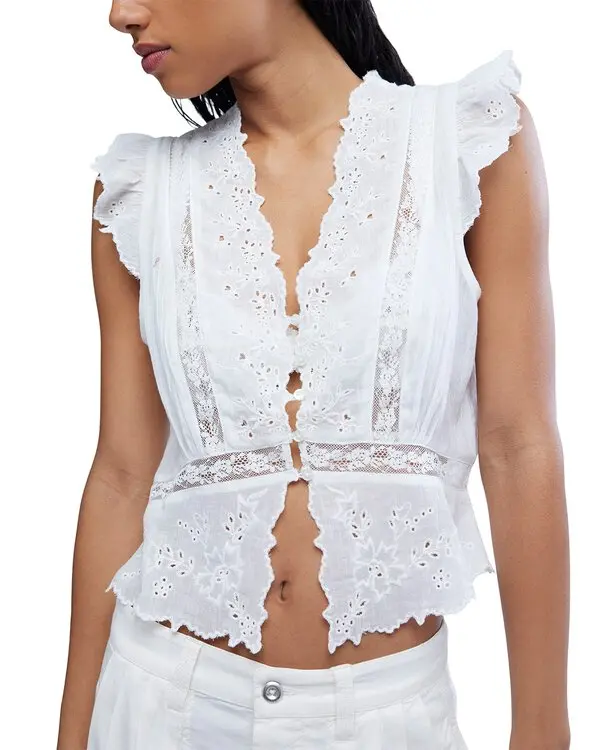 Free People Day Dreamer Eyelet Trim Top - Ivory