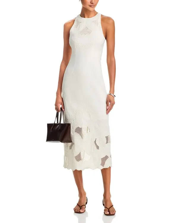 Veronica Beard Upten Embroidered Midi Dress - Dove