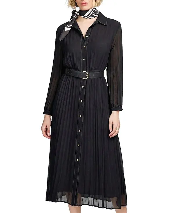 ELLE COLLECTION Woven Pleated Midi Dress - Black