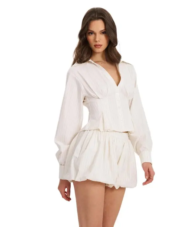 MISS CIRCLE NEW YORK Pinstriped Bubble Hem Shorts