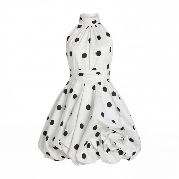 Mac Duggal Polka Dot Mini Dress With Rose Accent - White