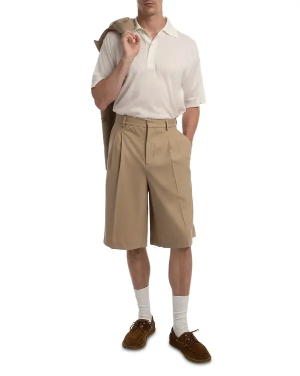 AMI Paris Low Waist Wide Leg Bermuda Shorts - Beige Taupe