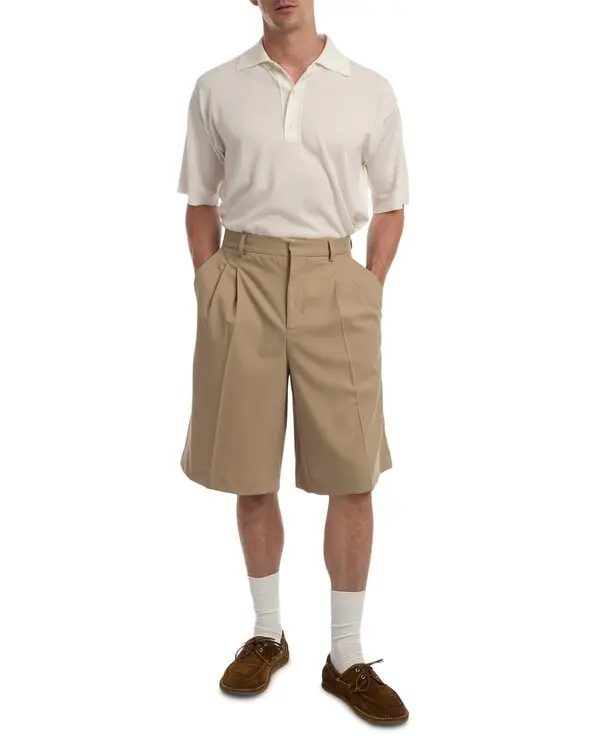 AMI Paris Low Waist Wide Leg Bermuda Shorts - Beige Taupe