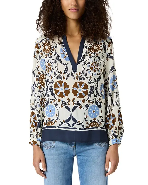 Gerard Darel Split Neck Printed Top - Ecru
