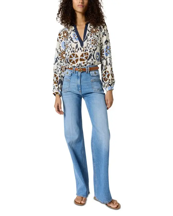 Gerard Darel Split Neck Printed Top