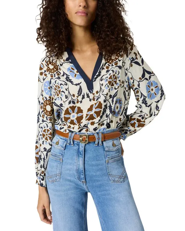 Gerard Darel Split Neck Printed Top