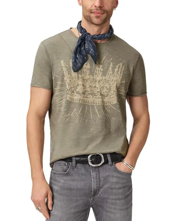John Varvatos Raw Edge Shoulder Detail Tee - Light Olive