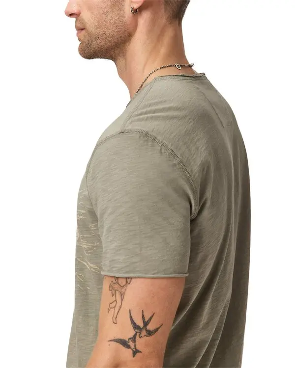 John Varvatos Raw Edge Shoulder Detail Tee - Light Olive