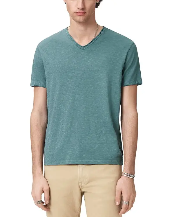 John Varvatos Miles Slub Cut Raw Edge V-neck Tee - Fog