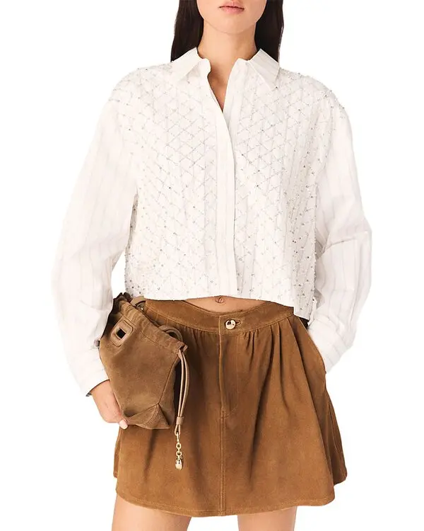 Maje Ciraya Beaded Cropped Shirt