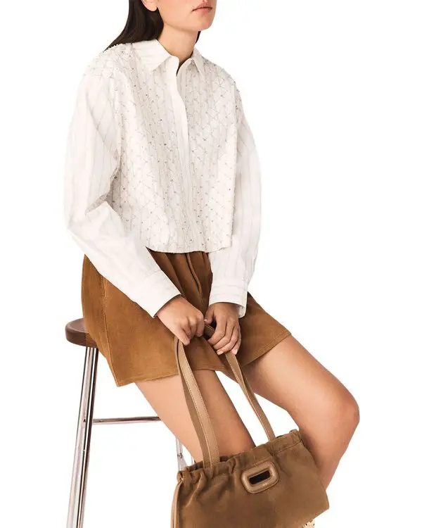 Maje Ciraya Beaded Cropped Shirt