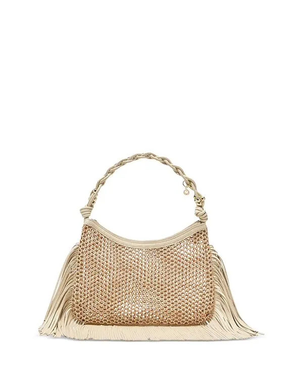 Maje Fringed Leather Mesh Hobo Bag