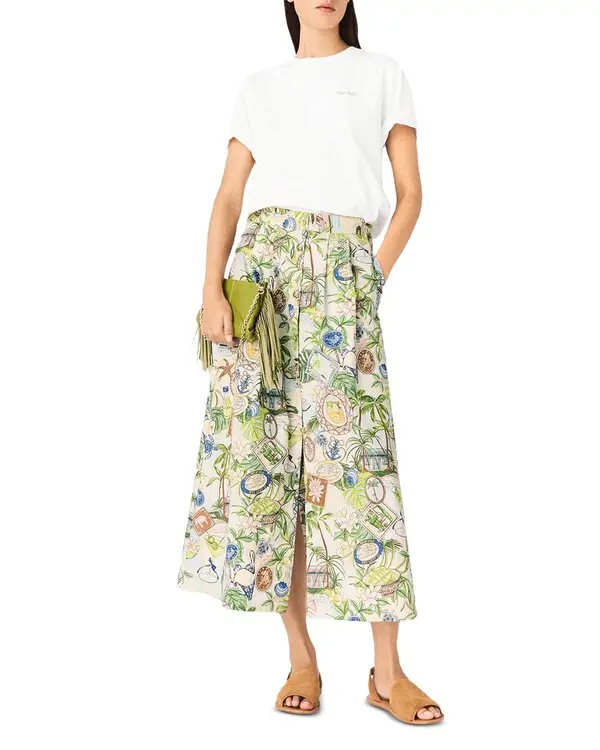 Maje Printed Maxi Skirt With Integrated Shorts