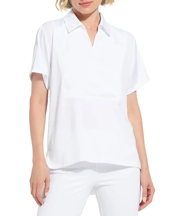 Lyssé Safira Shirt Collar Mixed Media Top