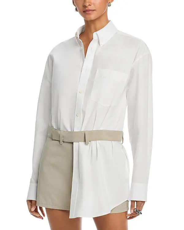 Alexander Wang Asymmetrical Shirt Dress With Belt - White/stone