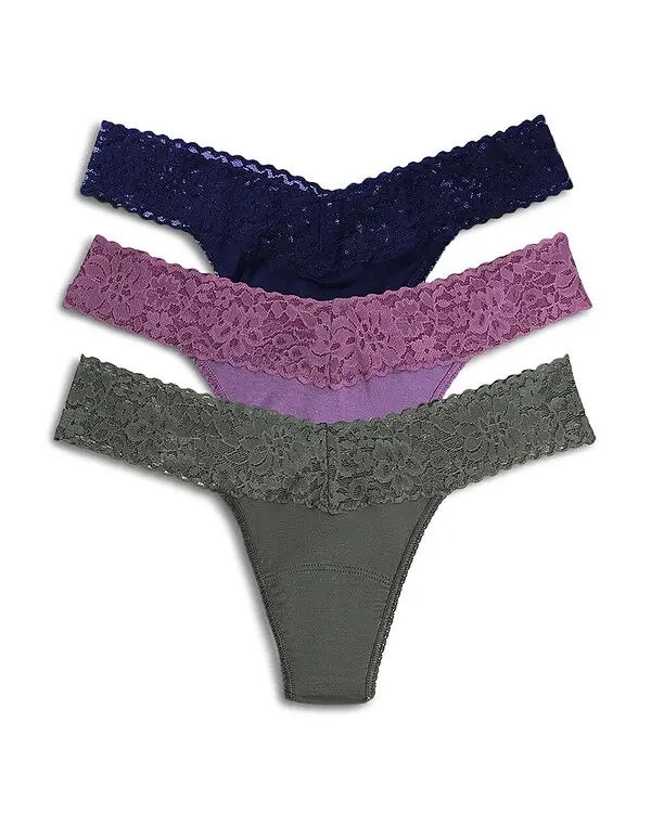 Hanky Panky Dream Low Rise Thong, Pack Of 3 - Indigo/berrypie/spacegrey