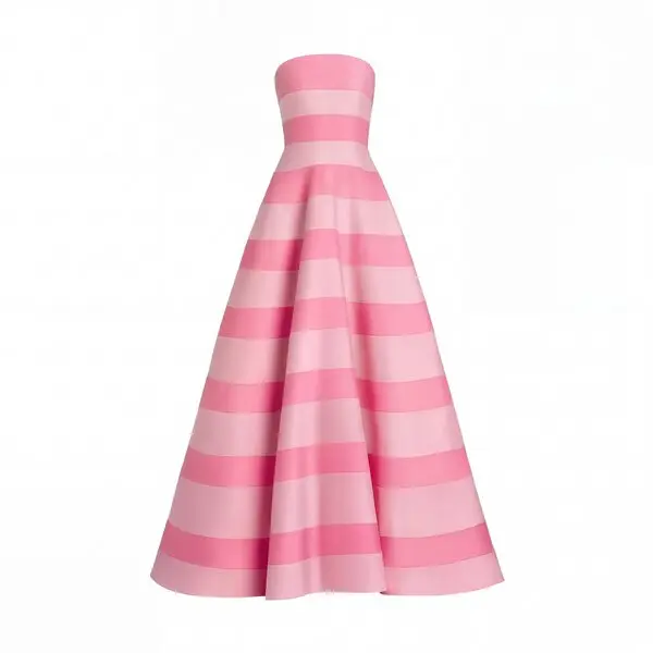 Mac Duggal Striped Satin Strapless Ball Gown With Pockets