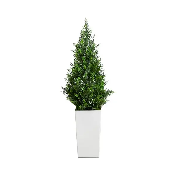 NEARLY NATURAL Uv Resistant Artificial Cedar Tree In White Tower Planter 45 - Green