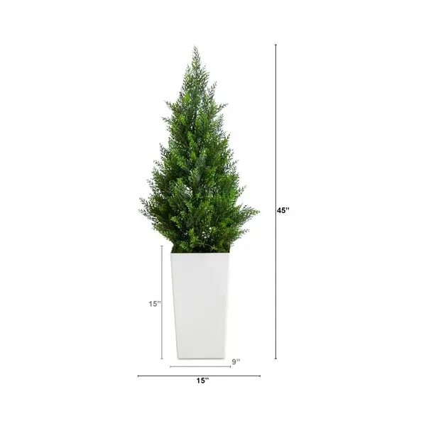 NEARLY NATURAL Uv Resistant Artificial Cedar Tree In White Tower Planter 45
