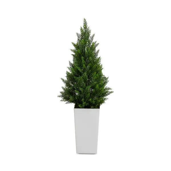 NEARLY NATURAL Uv Resistant Artificial Cedar Tree In White Tower Planter 45