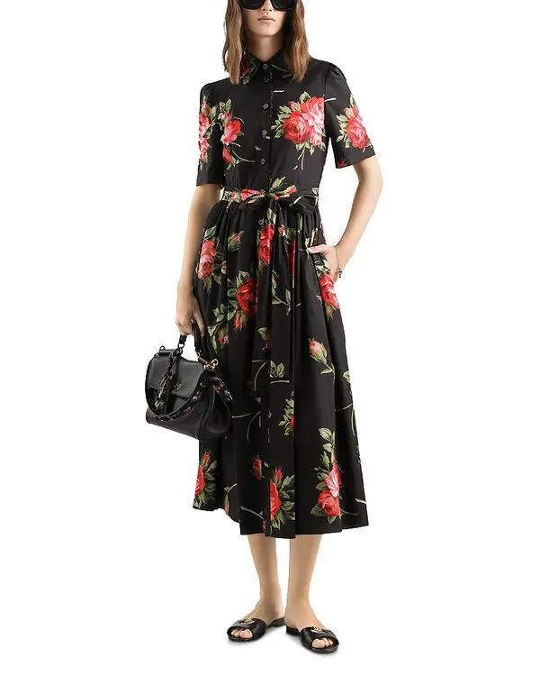 Dolce & Gabbana Rose Bouquet Print Shirt Dress - Black Print