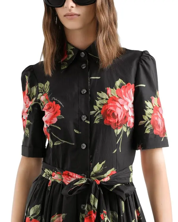Dolce & Gabbana Rose Bouquet Print Shirt Dress - Black Print