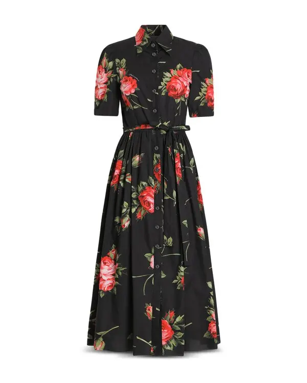 Dolce & Gabbana Rose Bouquet Print Shirt Dress - Black Print