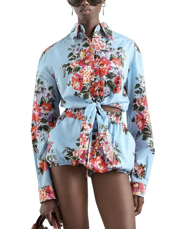 Dolce & Gabbana Flower Bouquet Print Cotton Shirt - Blue Print