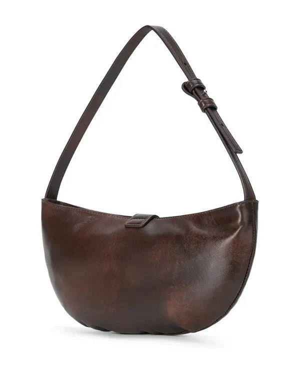 Staud Harlow Crescent Leather Shoulder Bag - Espresso Distressed