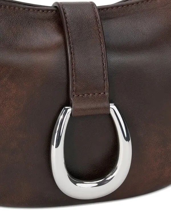 Staud Harlow Crescent Leather Shoulder Bag - Espresso Distressed