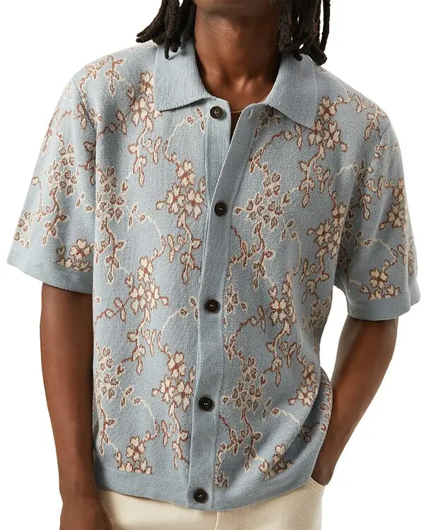 CORRIDOR Relaxed Fit Trellis Knit Shirt - Light Blue
