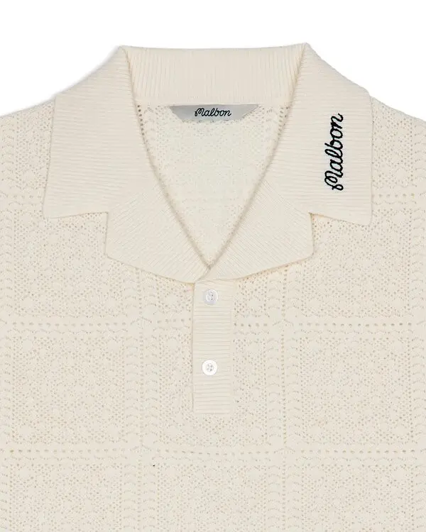 MALBON Resort Crochet Relaxed Fit Polo Shirt