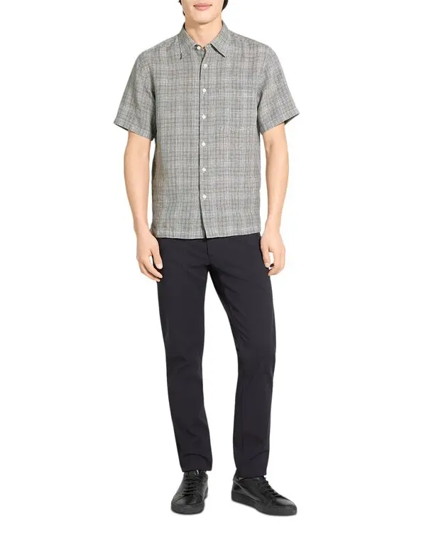 Theory Irving Short Sleeve Shirt In Relaxed Linen - Pine Grove Multi