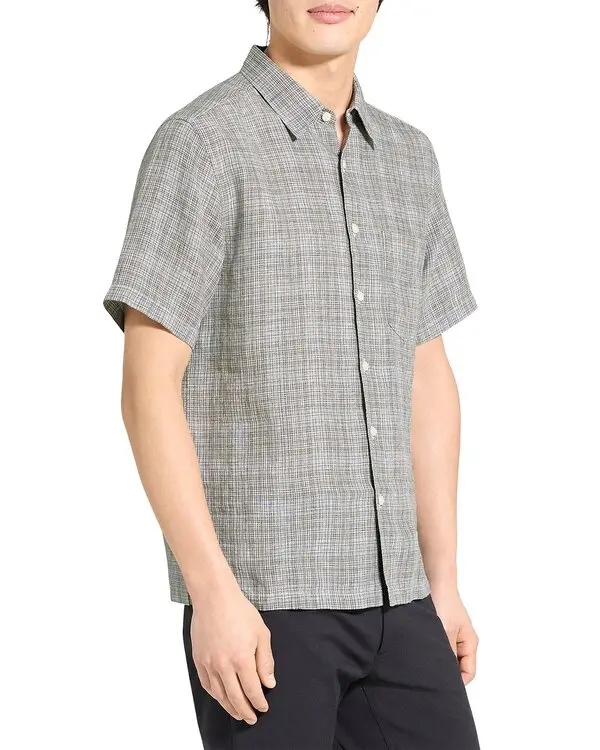 Theory Irving Short Sleeve Shirt In Relaxed Linen - Pine Grove Multi