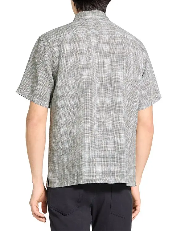 Theory Irving Short Sleeve Shirt In Relaxed Linen - Pine Grove Multi