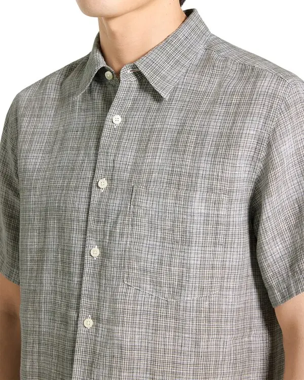 Theory Irving Short Sleeve Shirt In Relaxed Linen - Pine Grove Multi