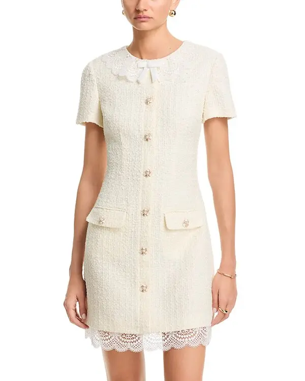 SELF-PORTRAIT Pointelle Knit Dress - Cream