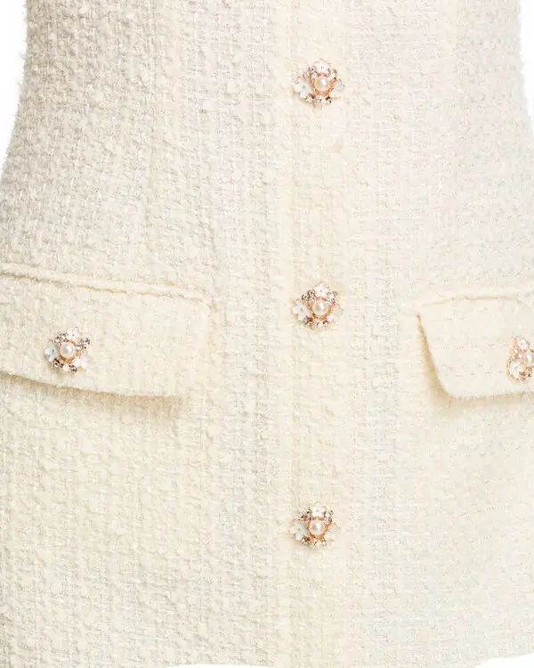 SELF-PORTRAIT Boucle Lace Trim Mini Dress - Cream