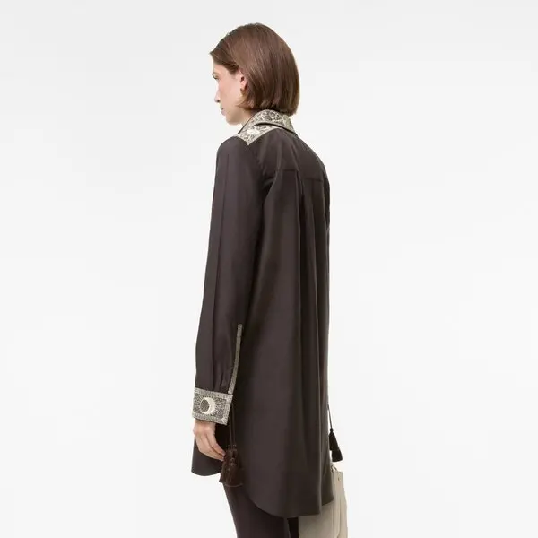 Burberry Embroidered Silk Shirt Dress - Campfire Brown