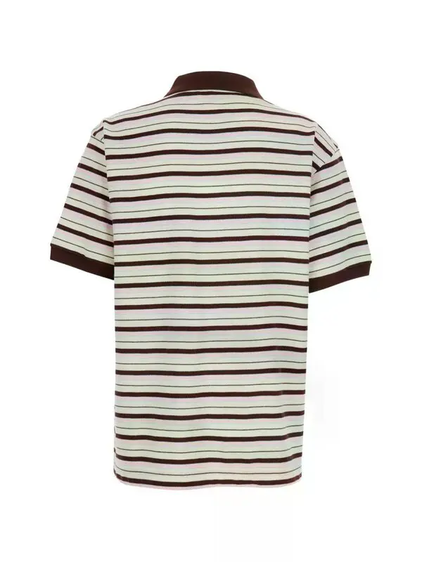 DUNST Striped Cotton Polo Shirt - Brown
