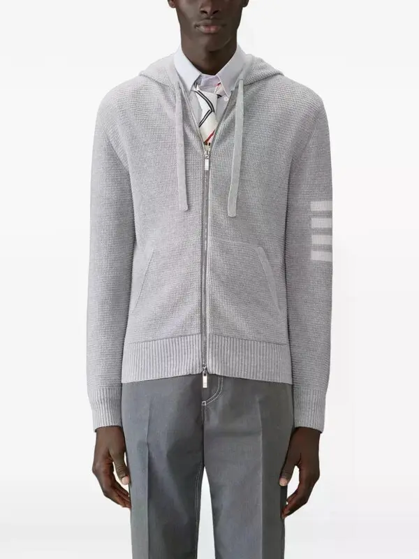 Thom Browne 4-bar Textured-stitch Zip-up Hoodie - Blue