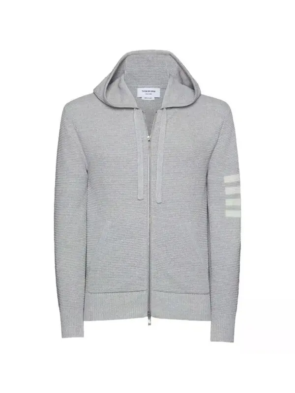 Thom Browne 4-bar Textured-stitch Zip-up Hoodie - Blue