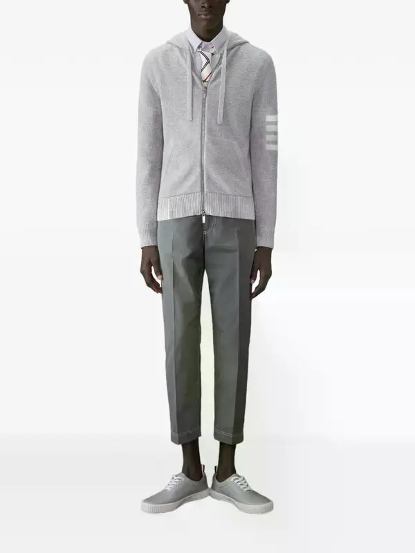 Thom Browne 4-bar Textured-stitch Zip-up Hoodie - Blue