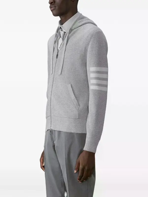 Thom Browne 4-bar Textured-stitch Zip-up Hoodie - Blue