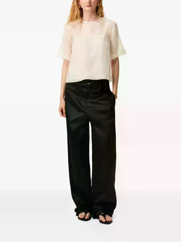 Ami Silk Sheer Short Sleeve Top - White