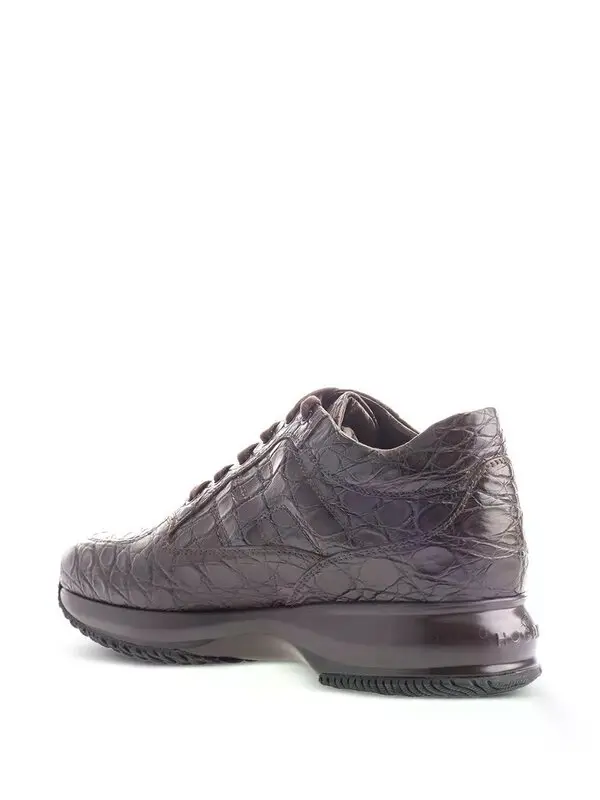 Hogan Crocodile-effect Leather Sneakers - Brown