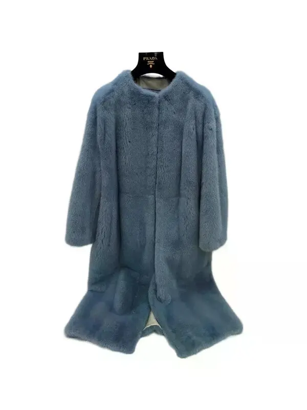 Prada Faux-fur Collarless Coat - Blue