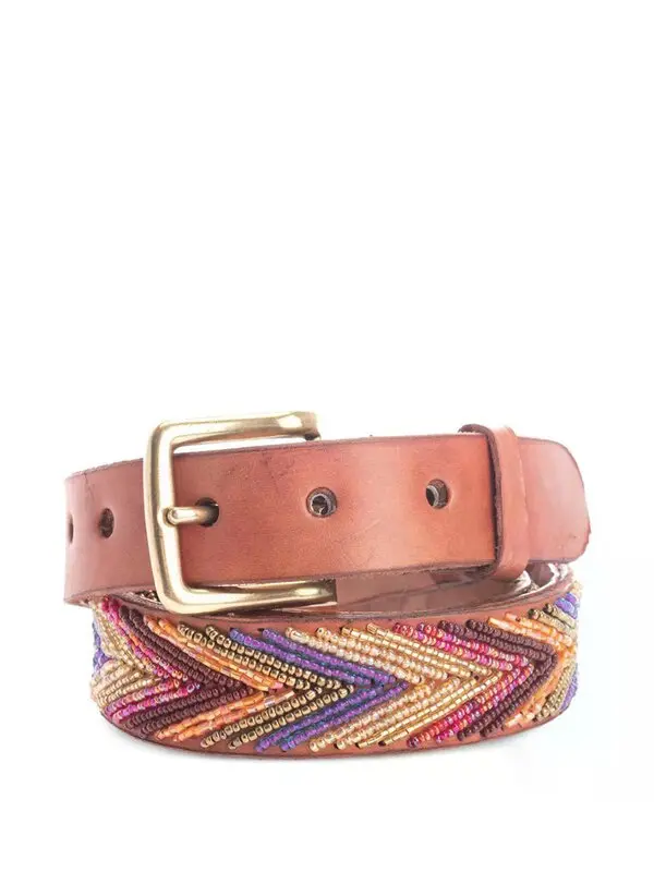 Aspiga Arrow Bead-embellished Leather Belt - Brown