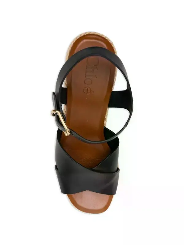 Chloé Logo Embroidered Platform Wedge Sandals - Black